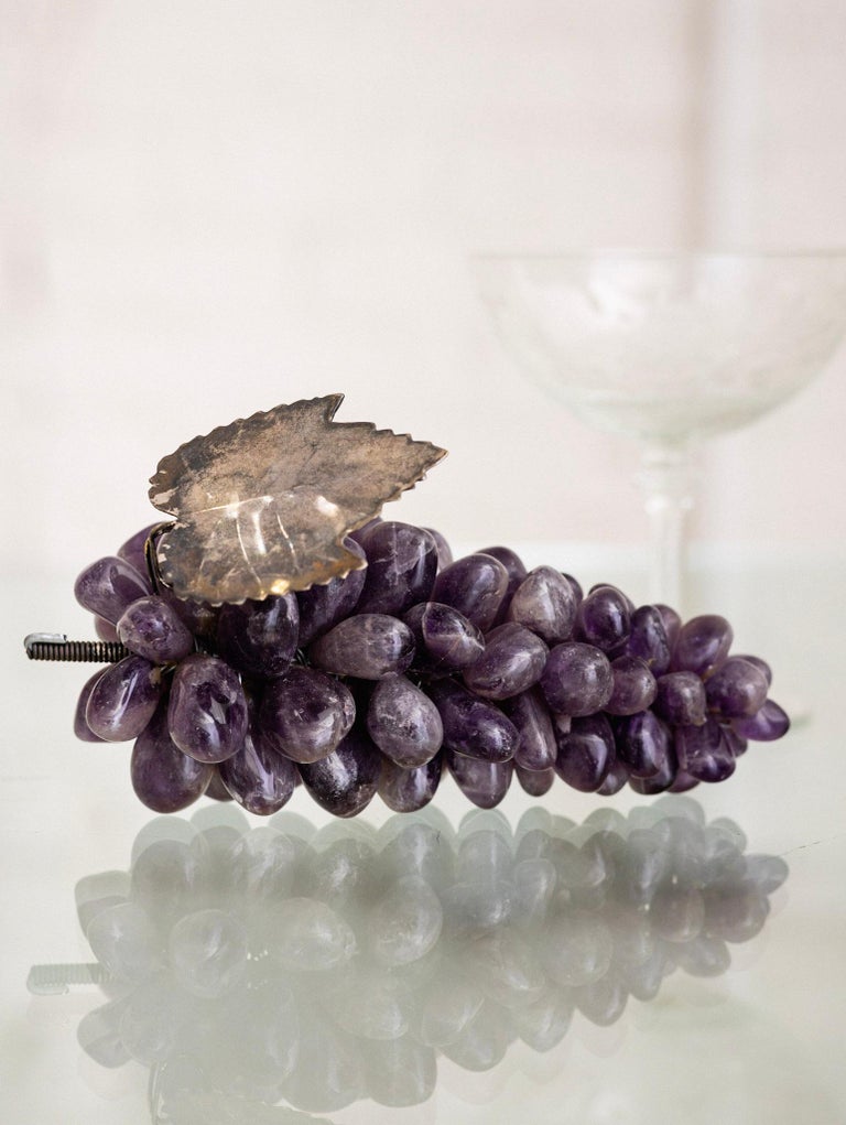 Mid Century Amethyst Grape Cluster with Silver Plated Leaf For Sale at ...