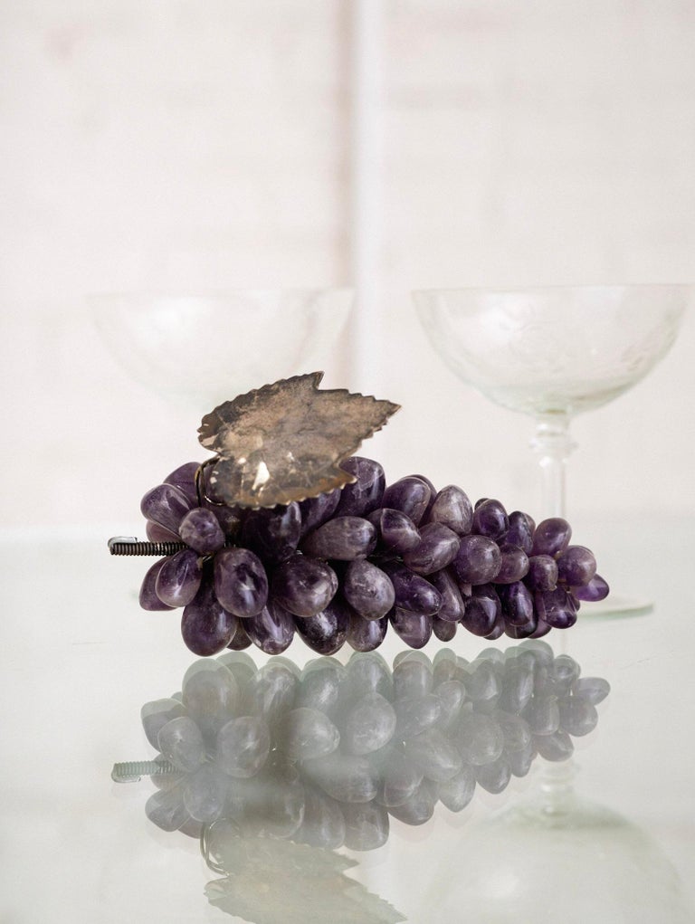 Mid Century Amethyst Grape Cluster with Silver Plated Leaf For Sale at ...