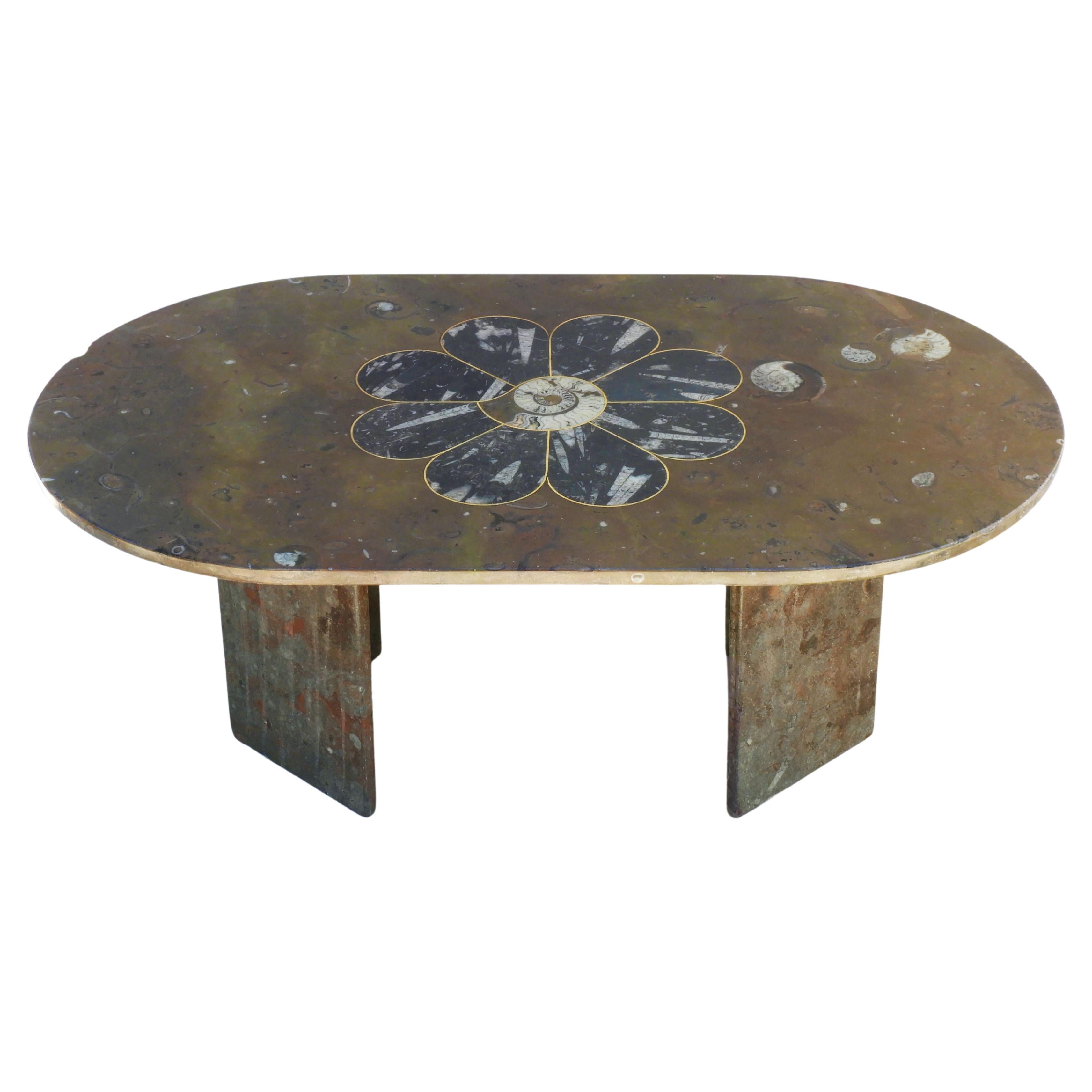Mid Century Ammonite and Orthoceras Fossil Marble Coffee Table C1970s ...