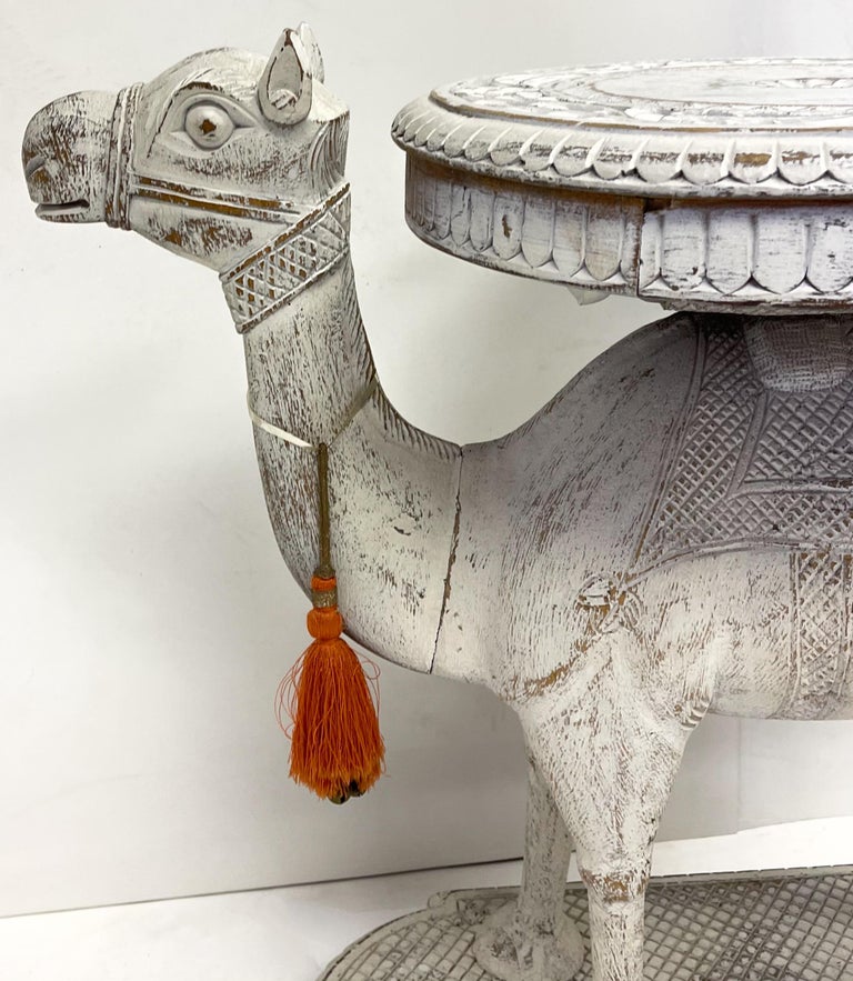 Mid-Century Anglo-Indian Carved White Washed Camel Form Side Table at ...