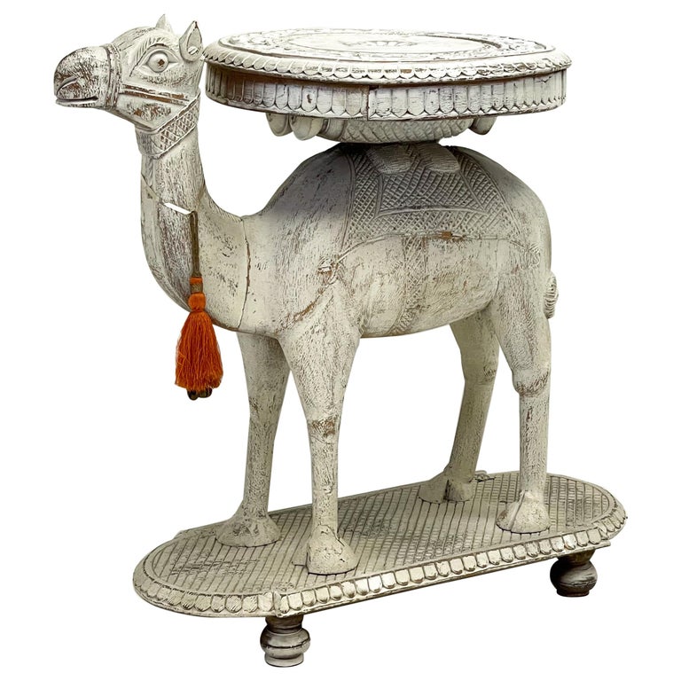Mid-Century Anglo-Indian Carved White Washed Camel Form Side Table at ...
