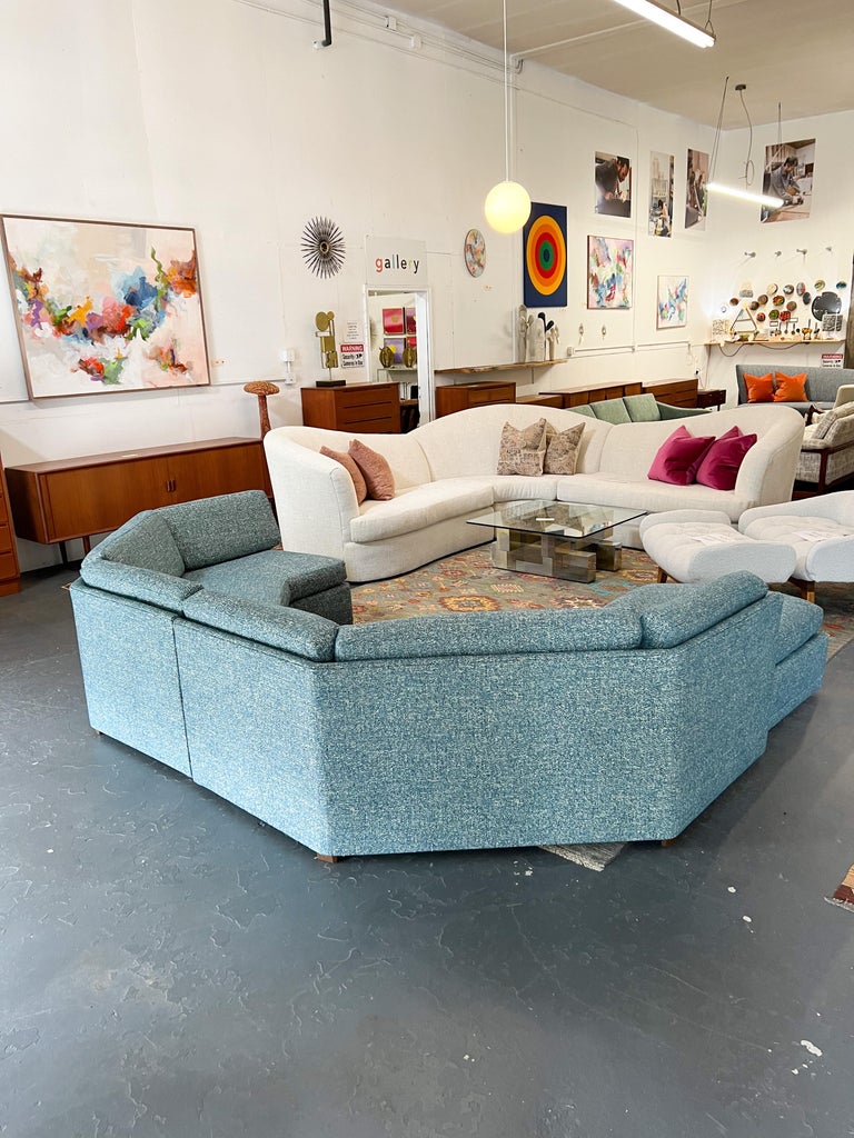 Mid Century Angular Sectional Sofa with Ottoman, New Teal Upholstery at ...