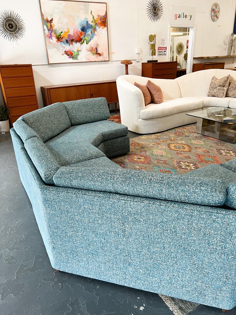 Mid Century Angular Sectional Sofa with Ottoman, New Teal Upholstery at ...