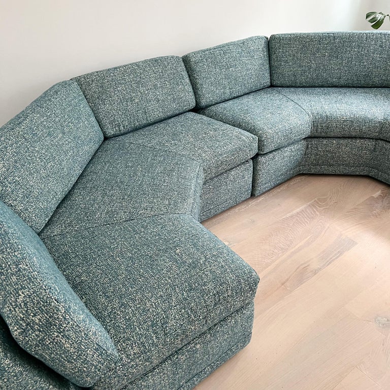 Mid Century Angular Sectional Sofa with Ottoman, New Teal Upholstery at ...