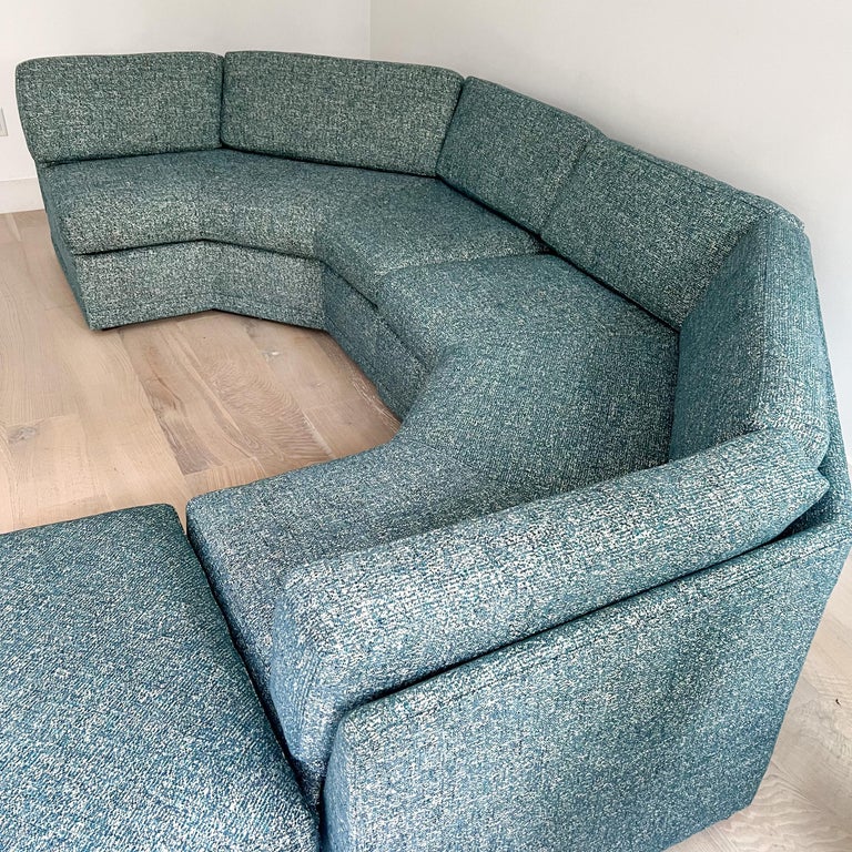 Mid Century Angular Sectional Sofa with Ottoman, New Teal Upholstery at ...