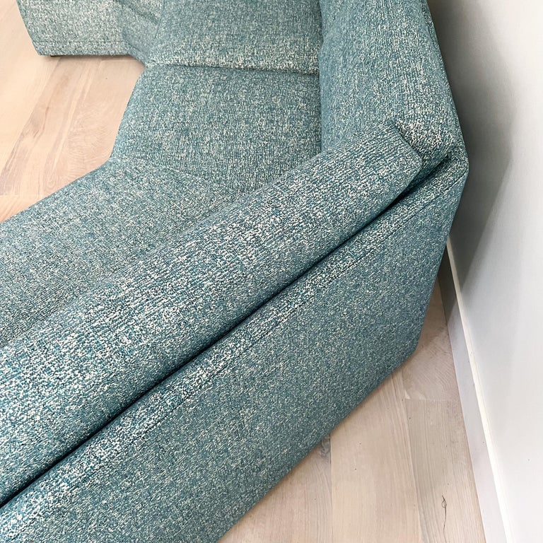 Mid Century Angular Sectional Sofa with Ottoman, New Teal Upholstery at ...