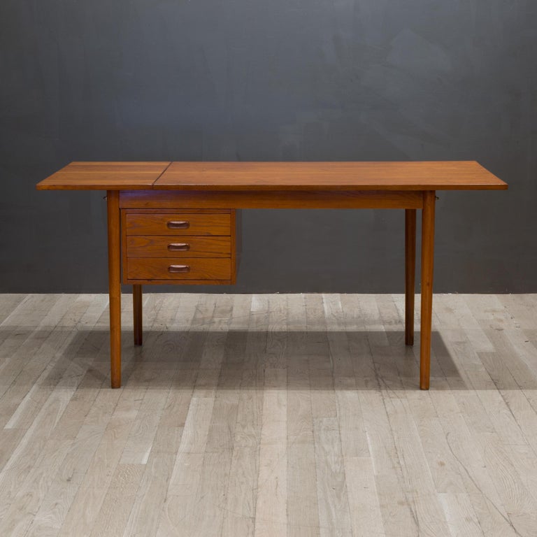 Mid-Century Arne Vodder Drop Leaf Teak Desk with Sliding Drawers, C ...