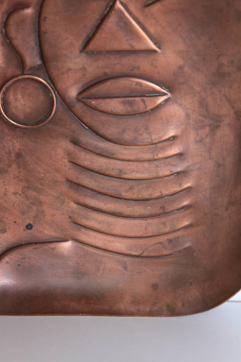 Midcentury Art Deco Original Rebajes Native Hand-Wrought Copper Tray ...