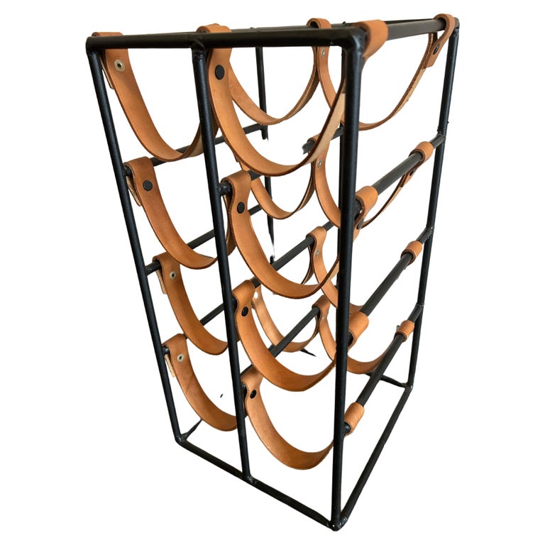 Mid Century Arthur Umanoff 1950s Iron and Leather Wine Rack For Sale at ...