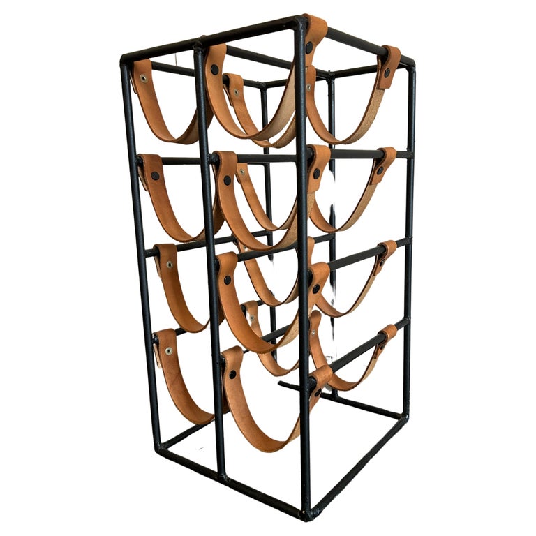 Mid Century Arthur Umanoff 1950s Iron and Leather Wine Rack For Sale at ...