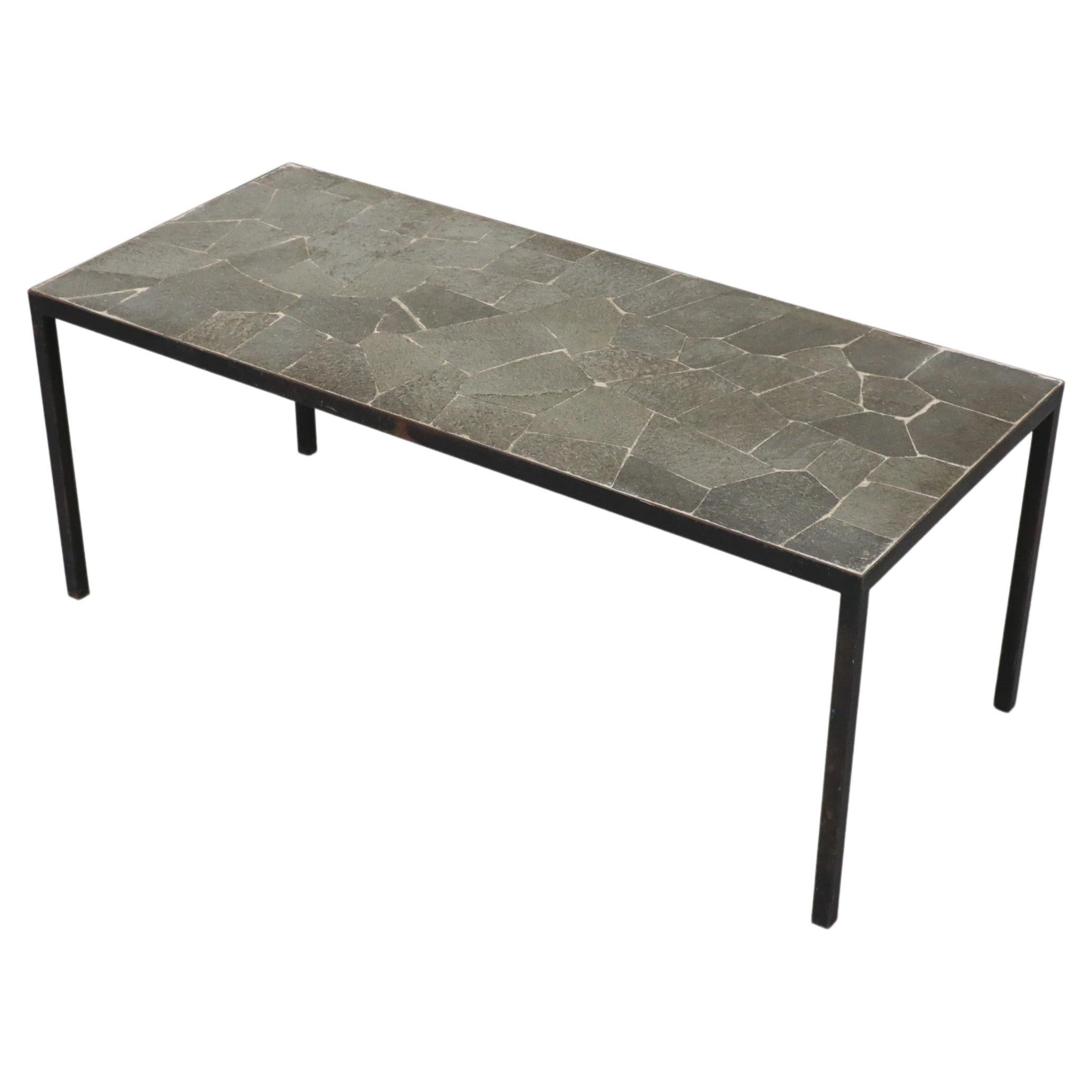 Mid-Century Artimeta Gray Stone Mosaic Rectangle Coffee Table with ...