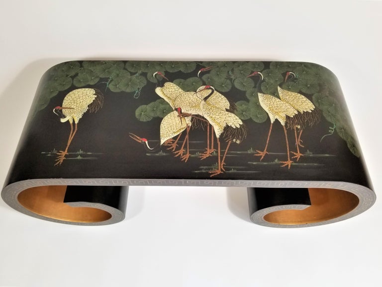 Midcentury Asian Greek Key Scroll Coffee Table with Gilded Accents ...