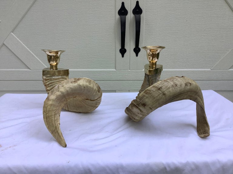 Mid Century Aubock Style Horn Candleholders, A Pair For Sale at 1stDibs