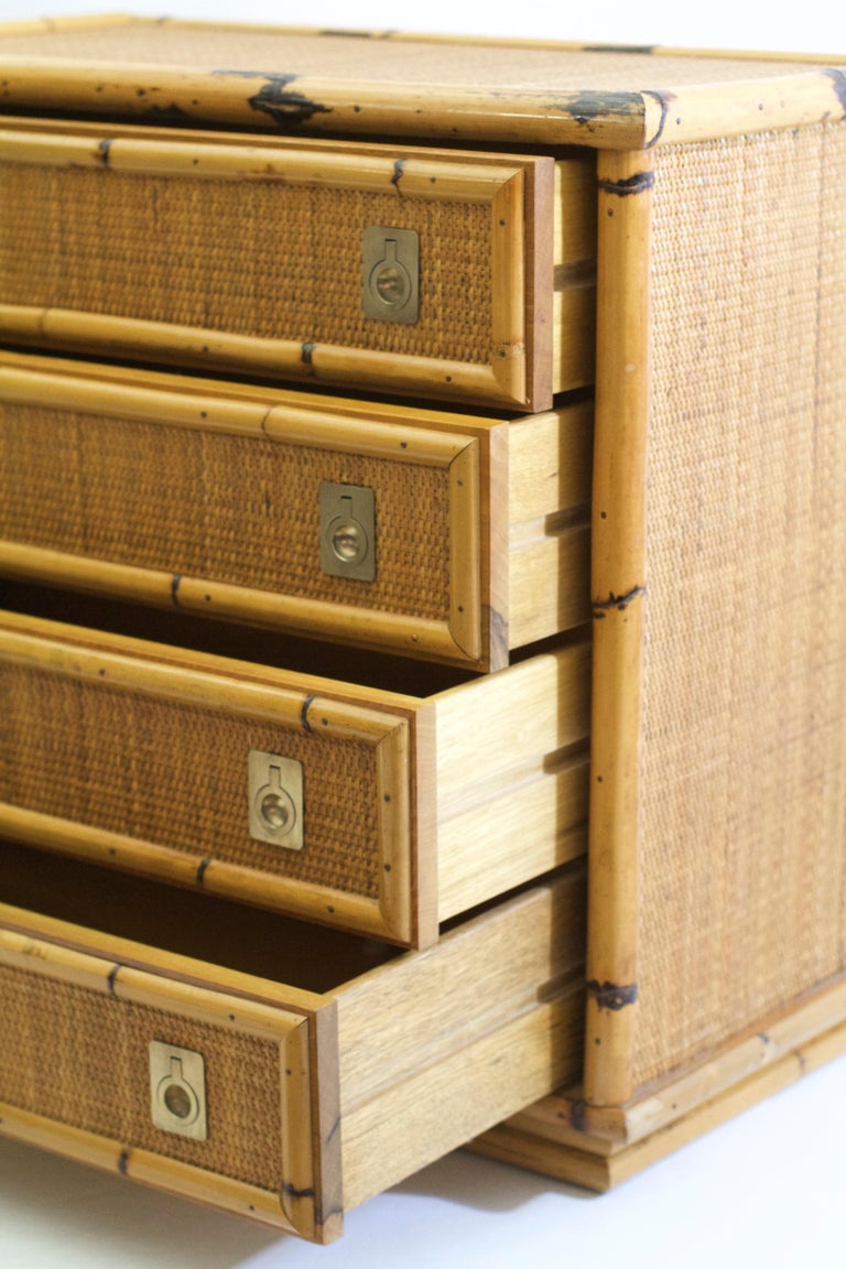 Mid Century Bamboo and Wicker Chest of Drawers by Dal Vera, Italy For ...