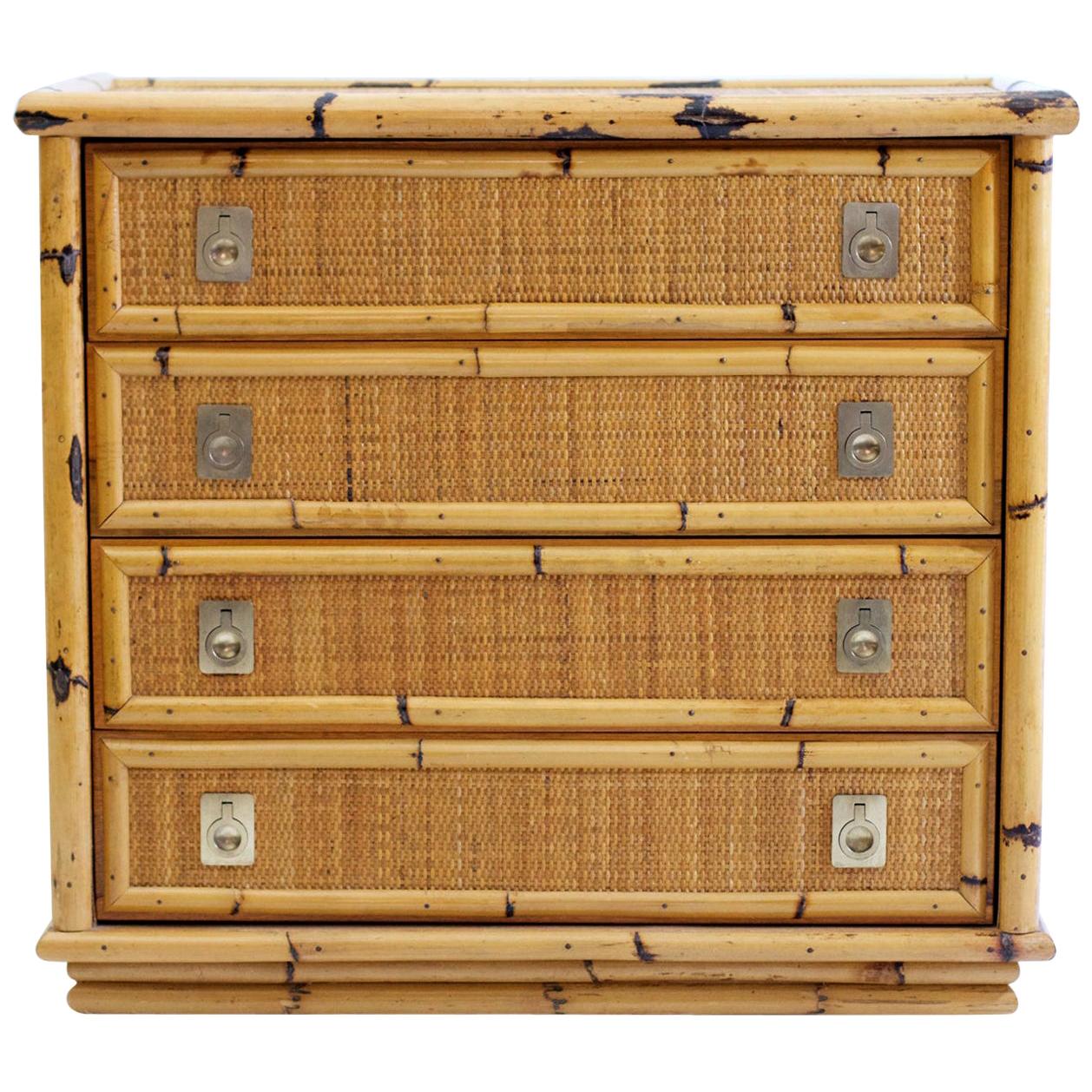 Wicker and Bamboo Chest of Drawers by Dal Vera, 1960s For Sale at 1stDibs