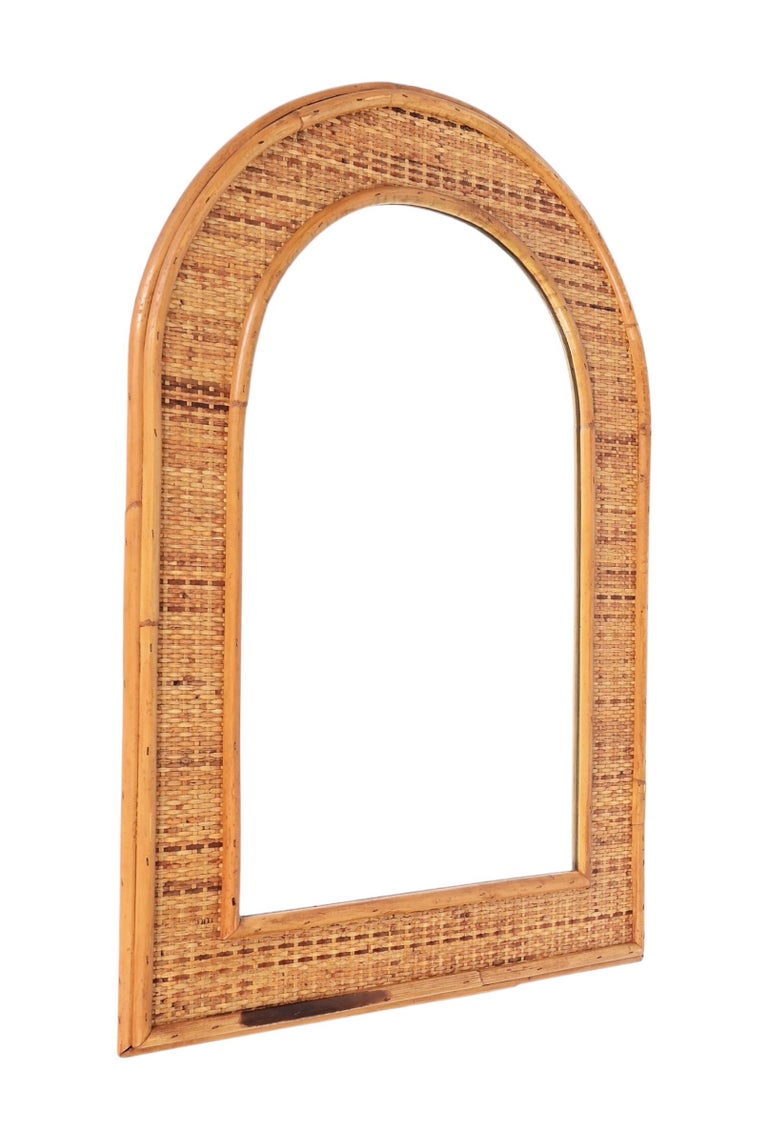 Mid-Century Bamboo and Woven Wicker Arch Mirror, Italy, 1970 For Sale ...
