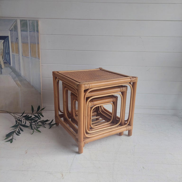 Mid Century Bamboo Cube Nest of Tables Rattan Cane, 196-70s For Sale at ...