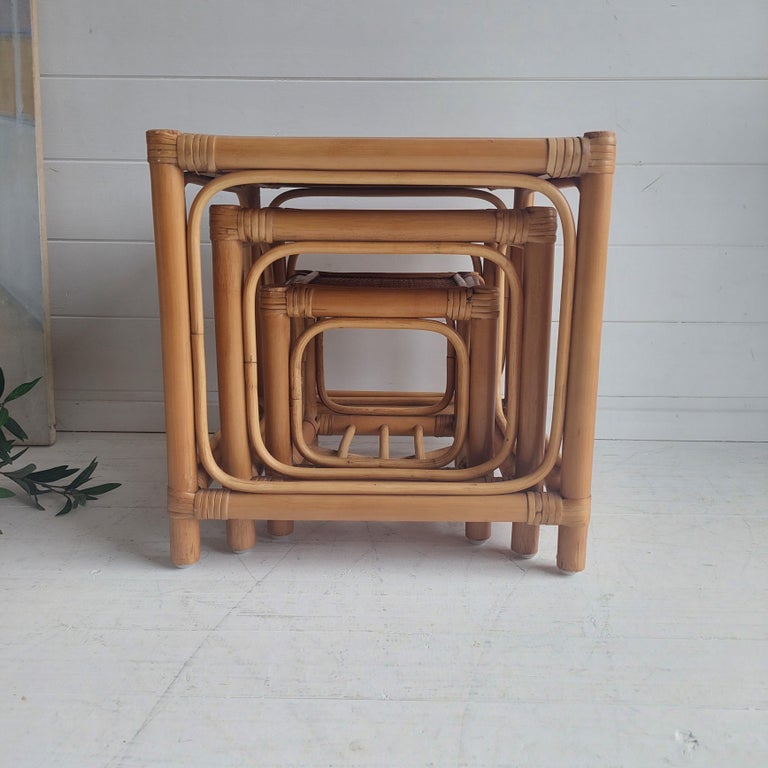 Mid Century Bamboo Cube Nest of Tables Rattan Cane, 196-70s For Sale at ...