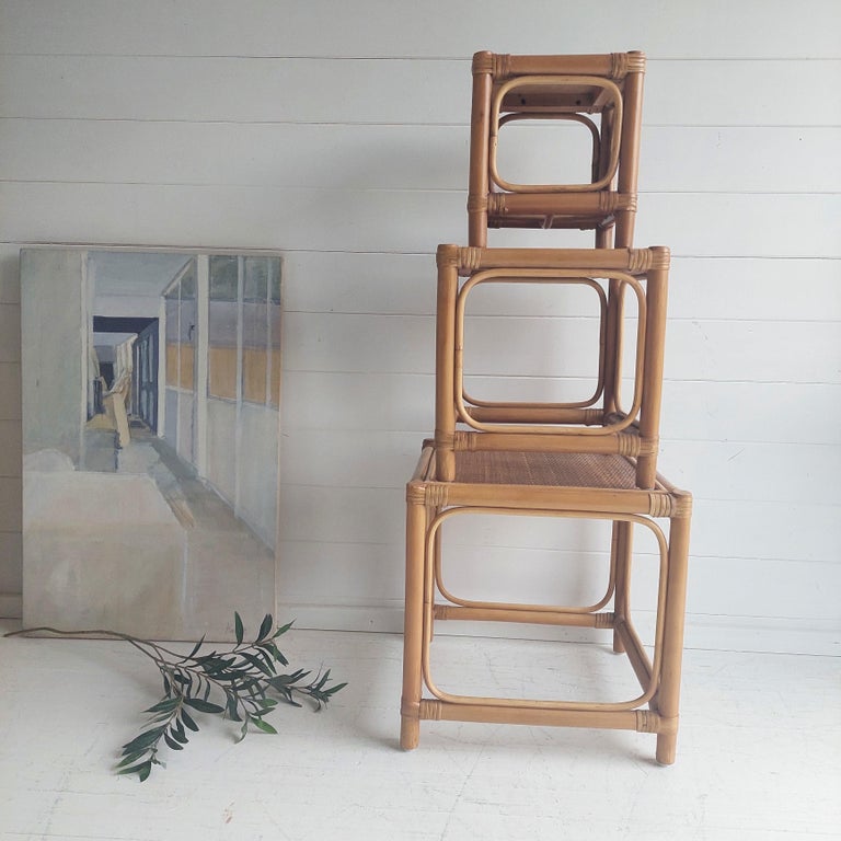 Mid Century Bamboo Cube Nest of Tables Rattan Cane, 196-70s For Sale at ...