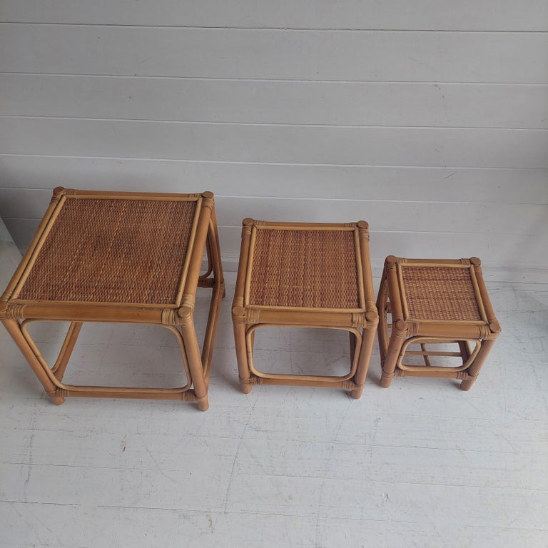 Mid Century Bamboo Cube Nest of Tables Rattan Cane, 196-70s For Sale at ...