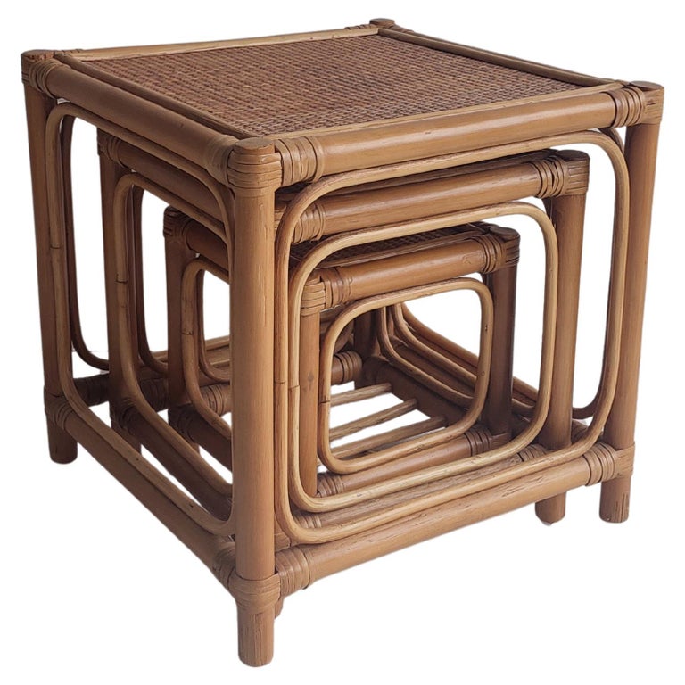 Mid Century Bamboo Cube Nest of Tables Rattan Cane, 196-70s For Sale at ...
