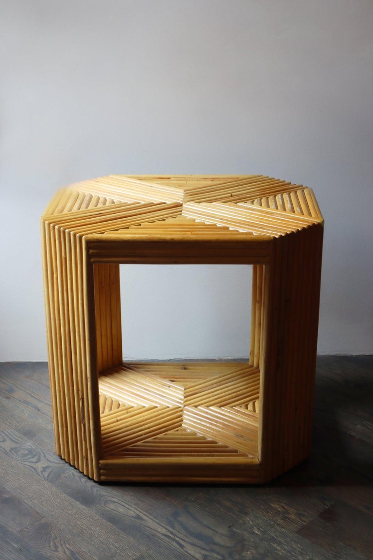 Mid Century Bamboo Reeded Side Table For Sale at 1stDibs