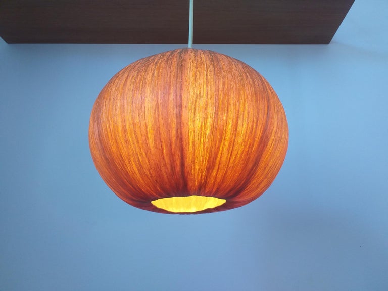 Midcentury Bast, Wood and Veneer Pendant, Denmark, 1960s at 1stDibs