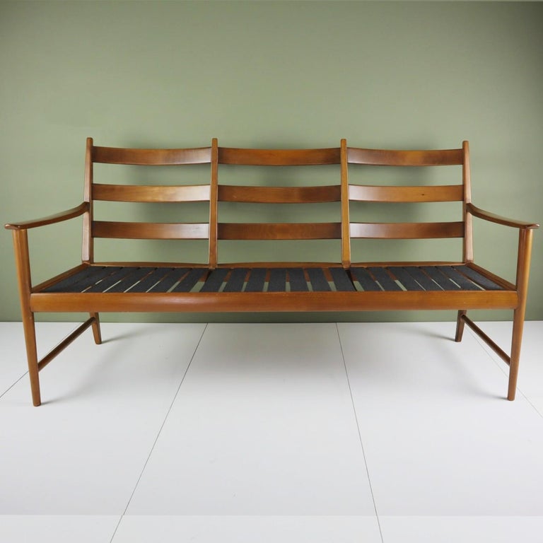 Midcentury Beech 3-Seater Sofa Bench For Sale at 1stDibs