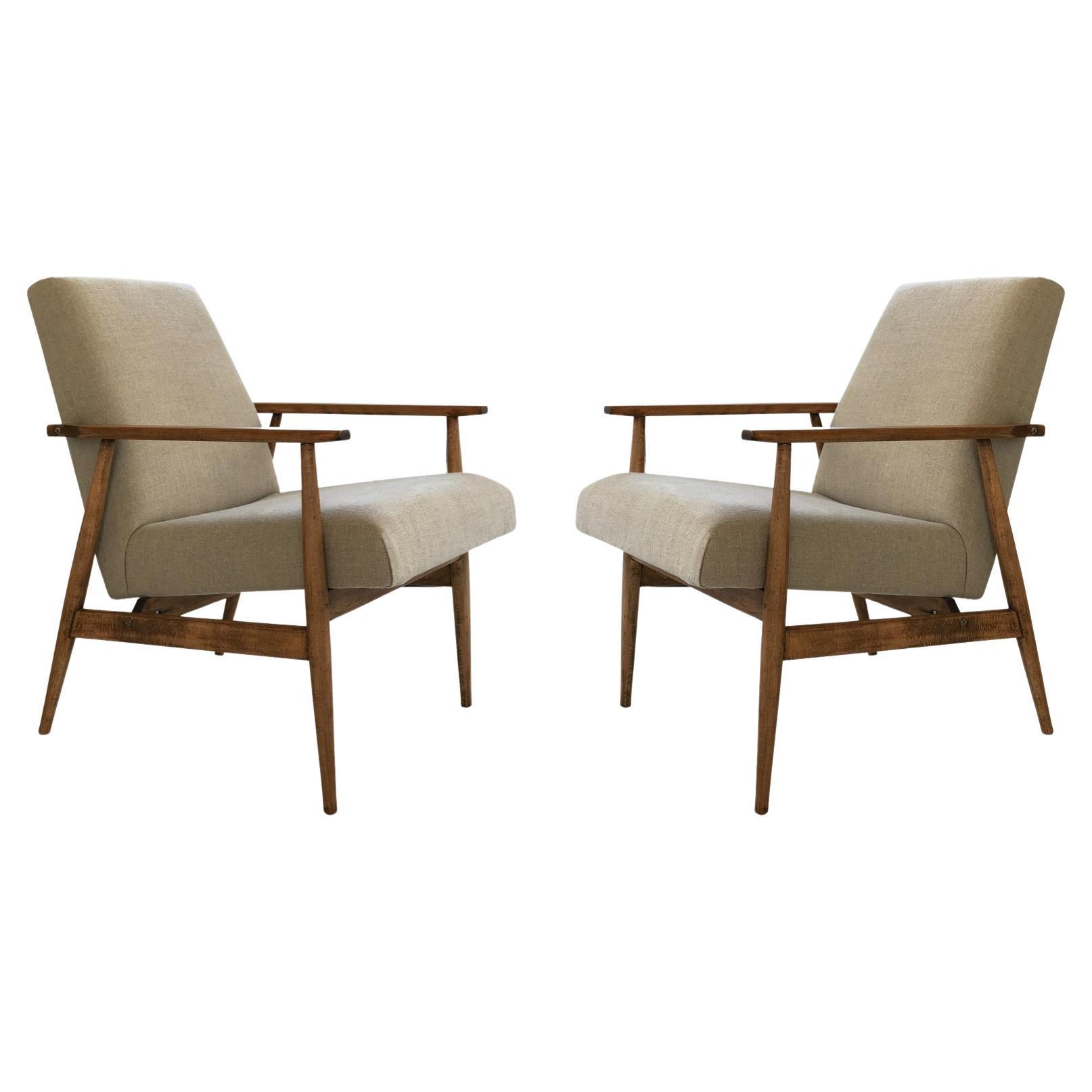 Mid-Century Beige Pure Linen Armchairs by Henryk Lis, 1960s, Set of 2 ...