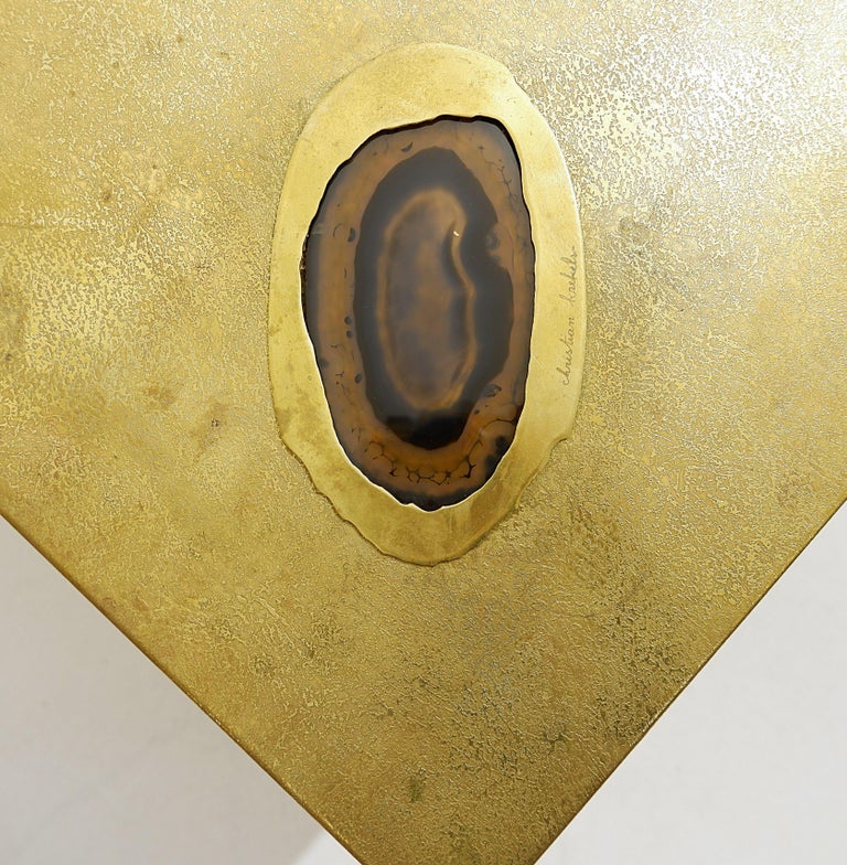 Mid Century Belgian Etched Brass and Agate Side Table by Christian ...