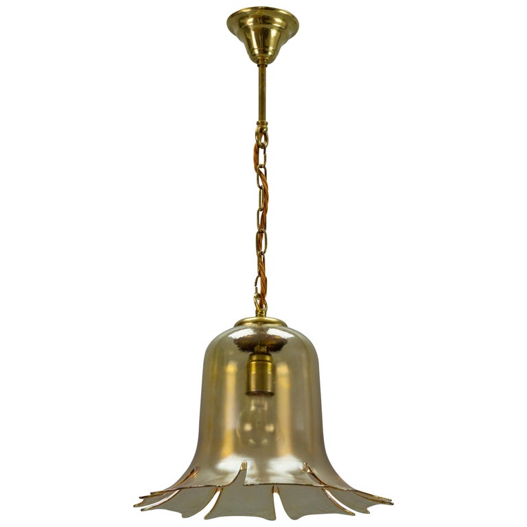 Mid-Century Bell-Shaped Glass and Brass Pendant Light, 1960s For Sale ...