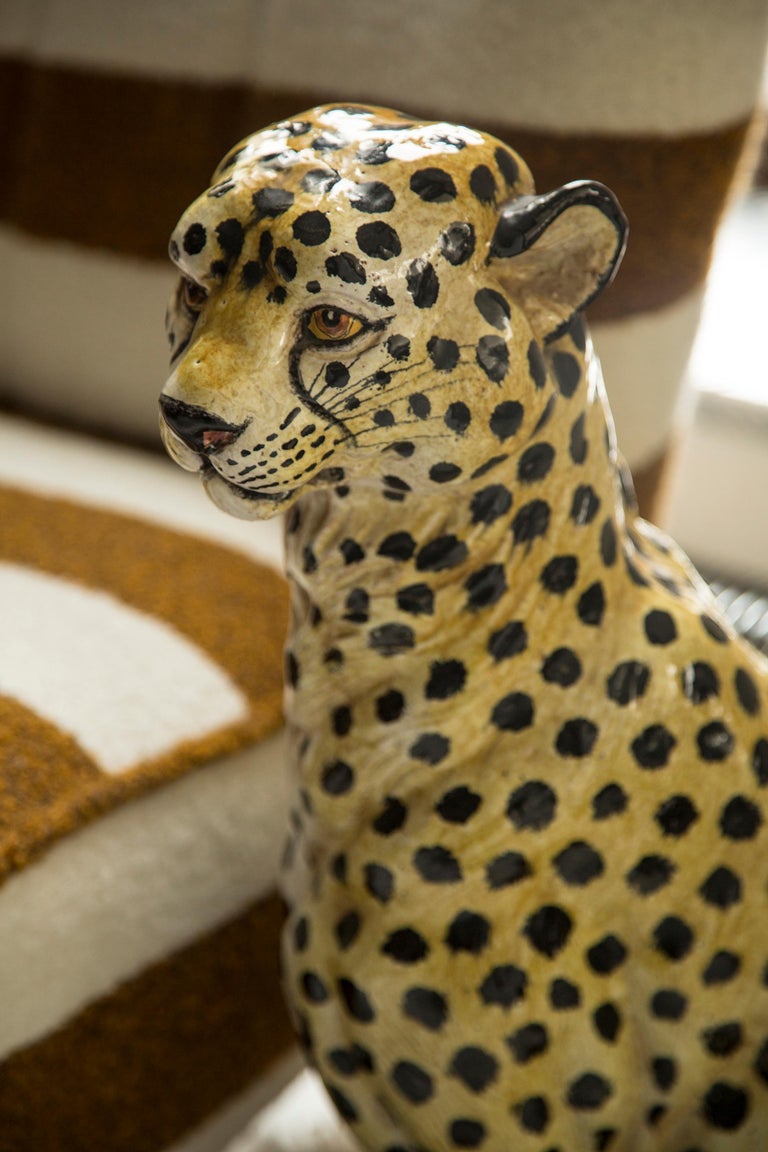 Midcentury Big Cheetah Hand Painted Terracotta Ceramic Sculpture, Italy ...