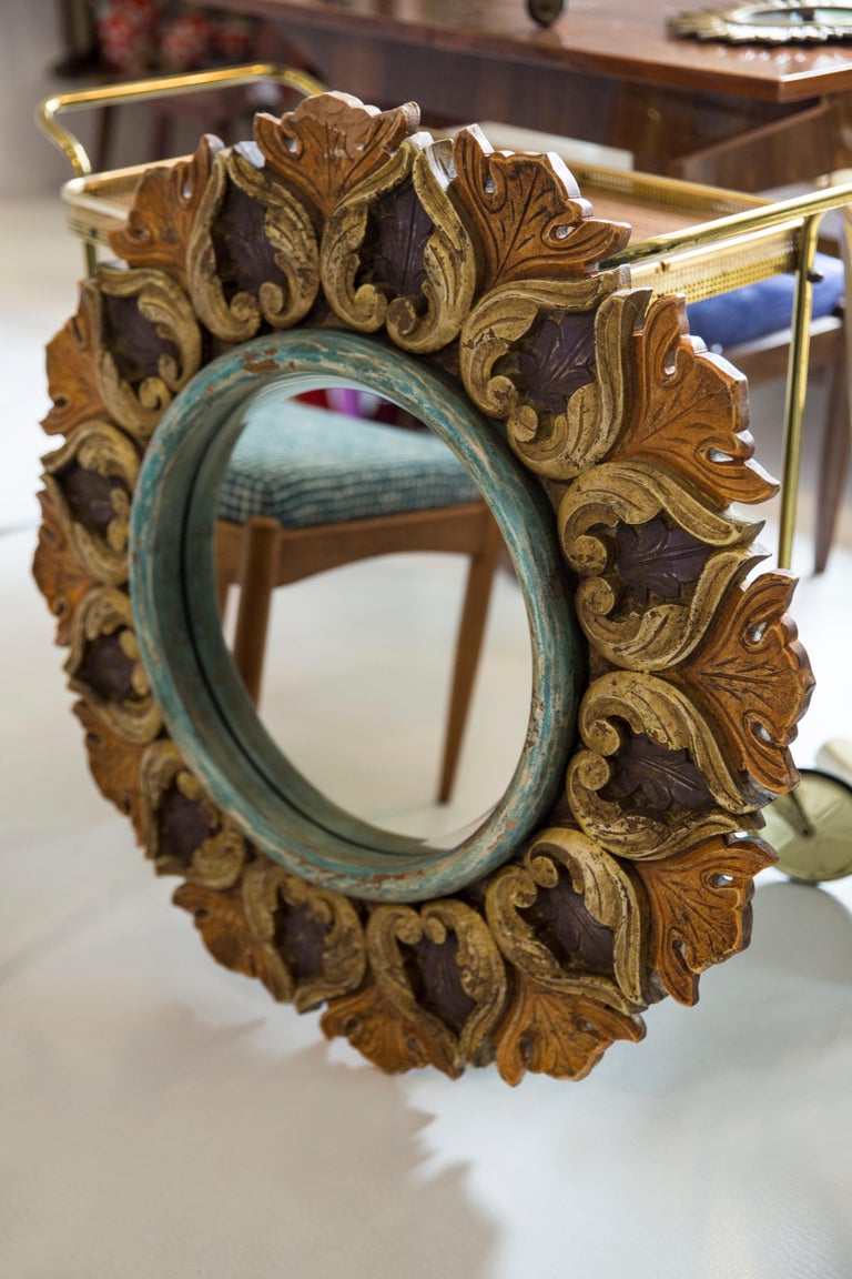 Midcentury Big Decorative Flowers Wood Original Glass Mirror, Italy ...