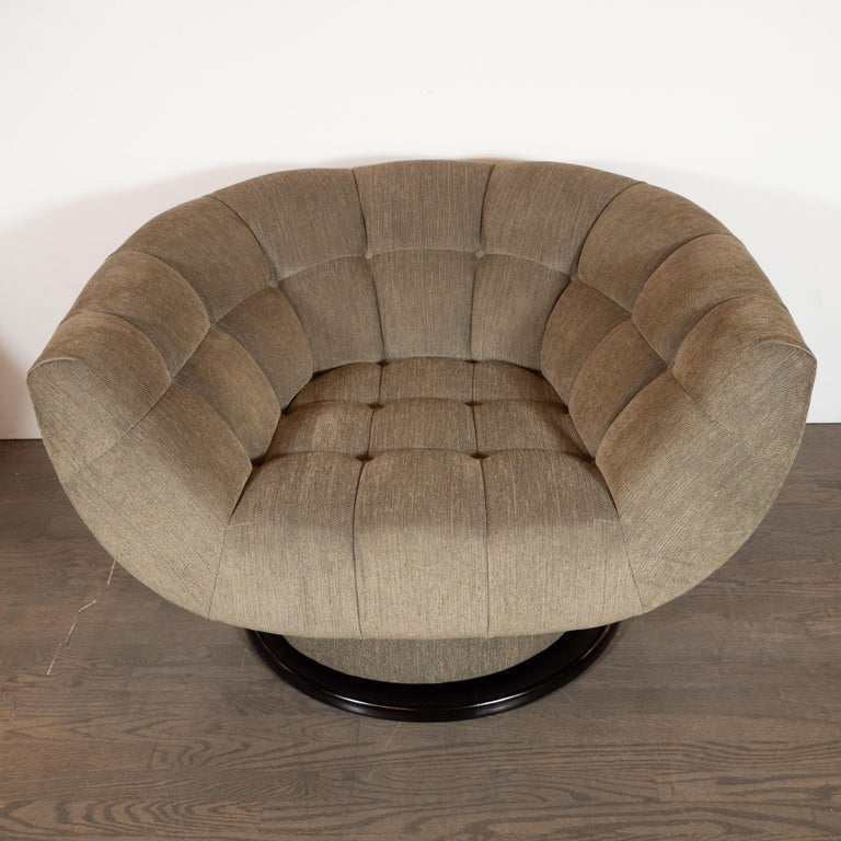 Midcentury Biscuit Tufted Swivel Chair in Smoked Sage Fabric by Adrian ...