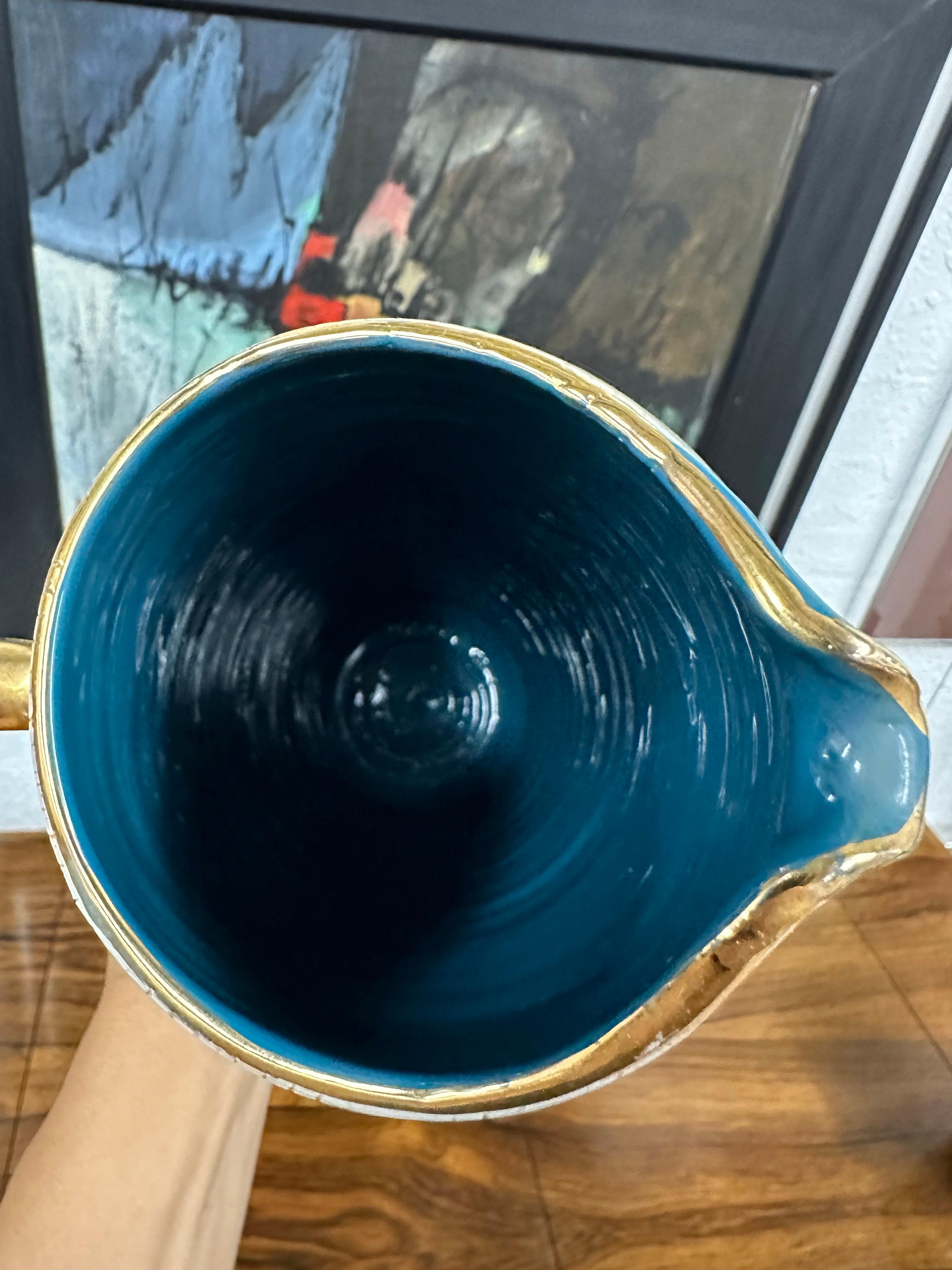 Mid Century Bitossi Seta Sgraffito Pitcher Turquoise and Gold Italian ...