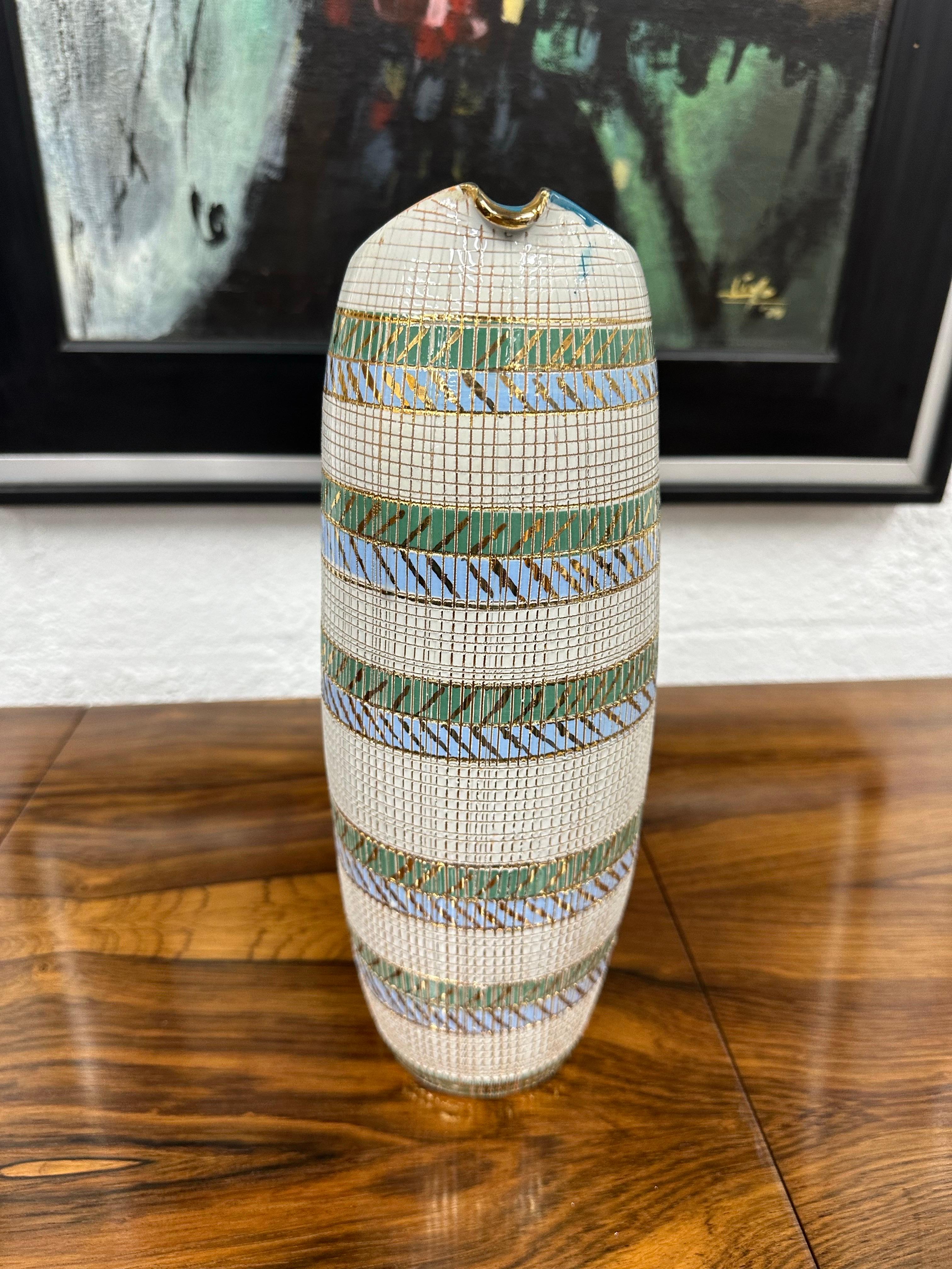 Mid Century Bitossi Seta Sgraffito Pitcher Turquoise and Gold Italian ...