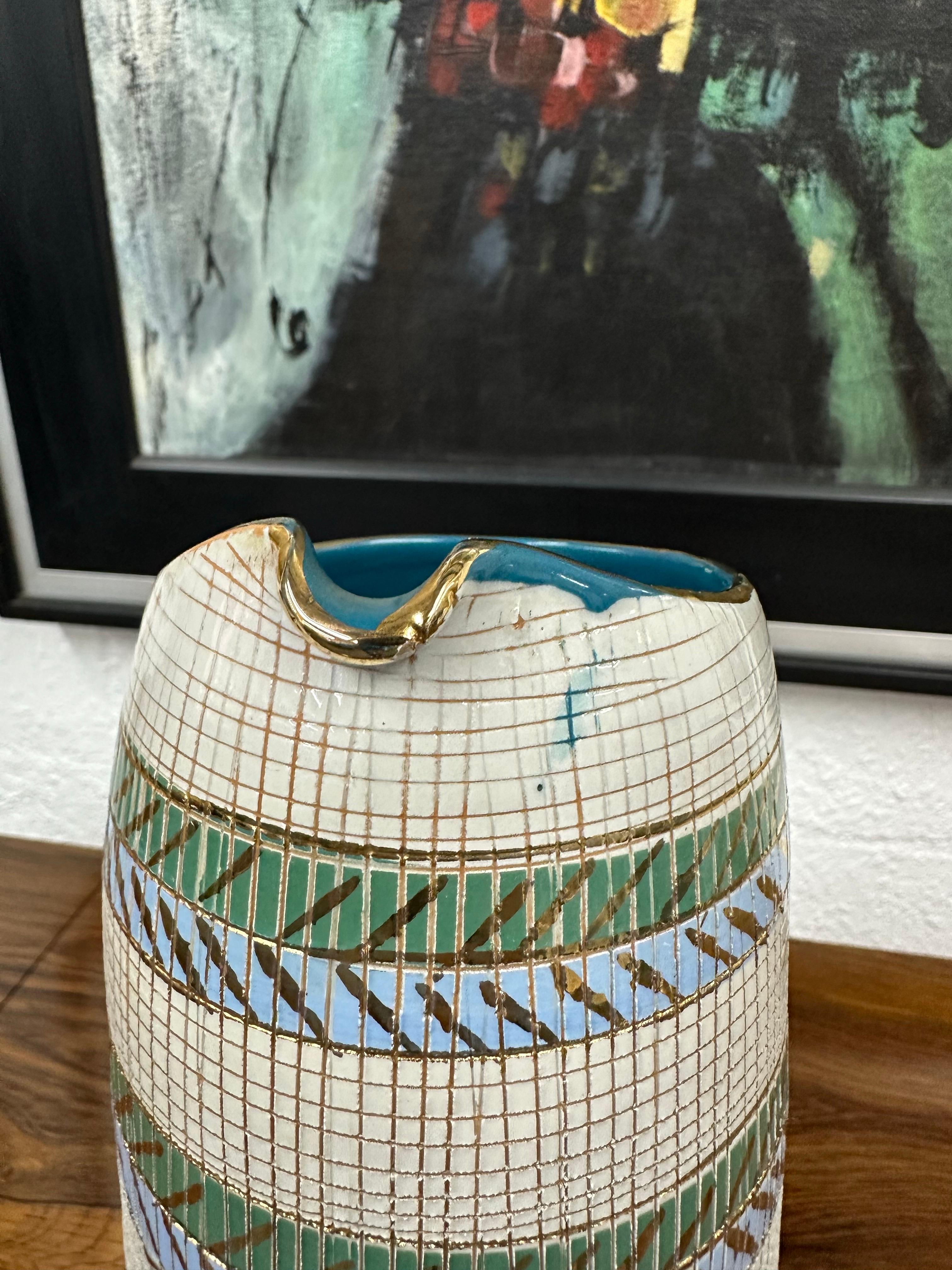 Mid Century Bitossi Seta Sgraffito Pitcher Turquoise and Gold Italian ...