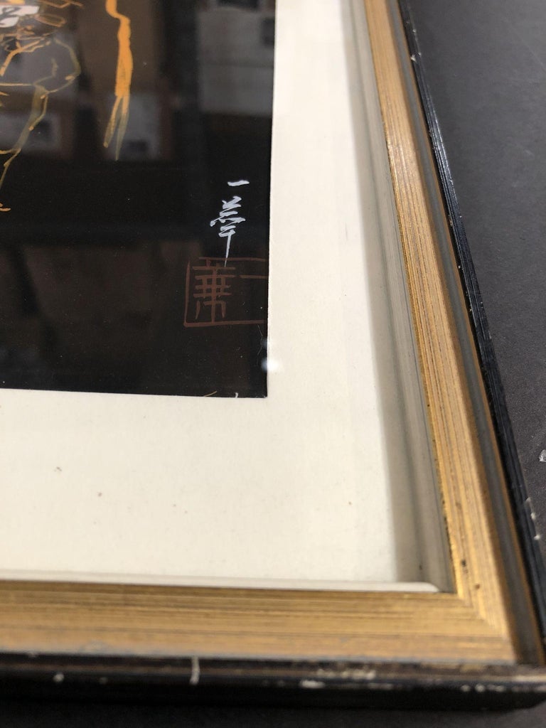 Mid Century Black and Gold Rickshaw Japanese Style Scenic Signed, Pair ...