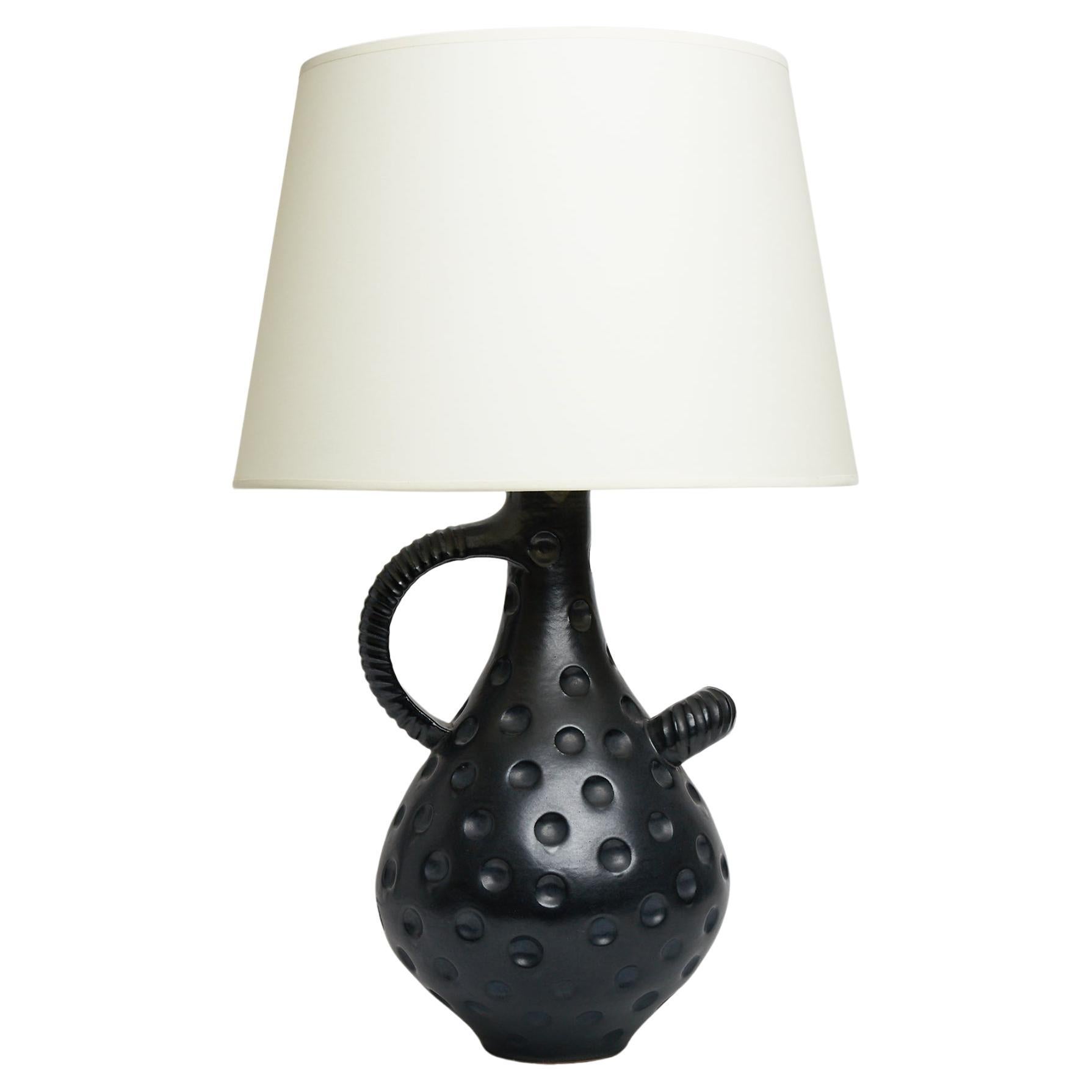 Black Ceramic "Sportsman Panther" TV Lamp by Kron, 1955 at 1stDibs