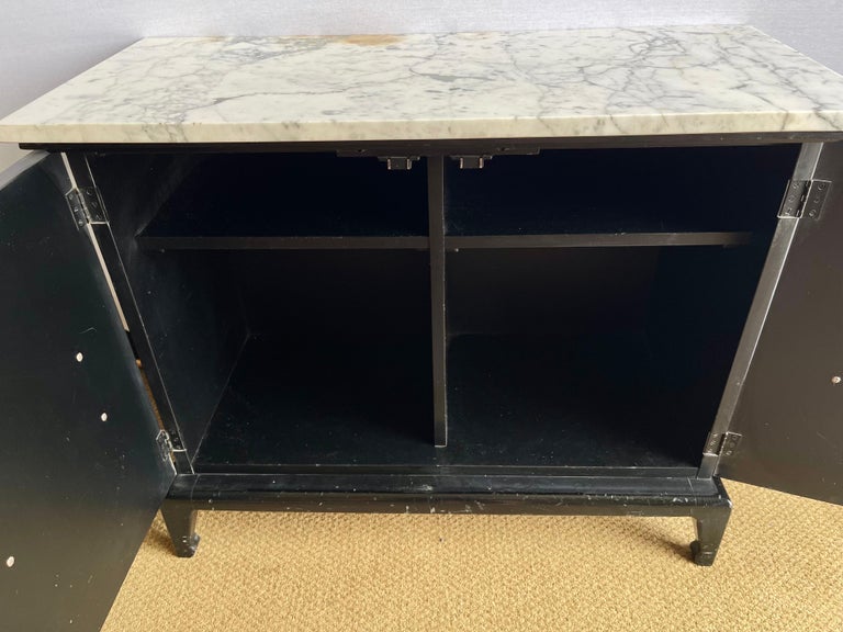 Mid Century Black Lacquer and Marble Top Credenza Cabinet Bar Buffet ...