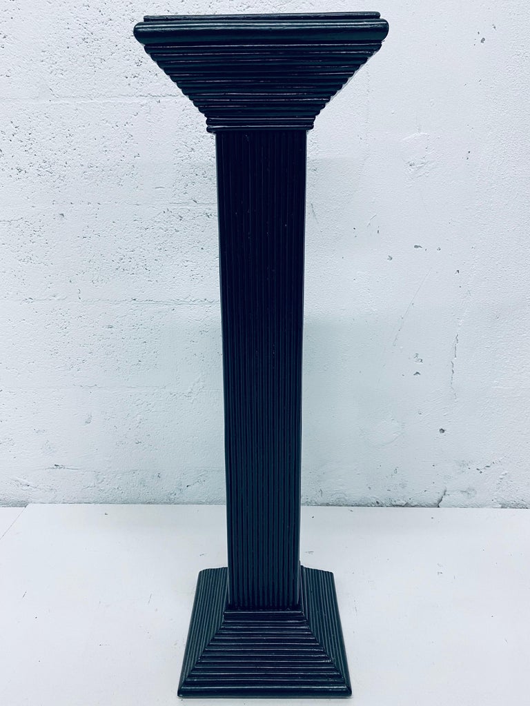 Midcentury Black Lacquered Pencil Reed Rattan Pedestal Table For Sale ...