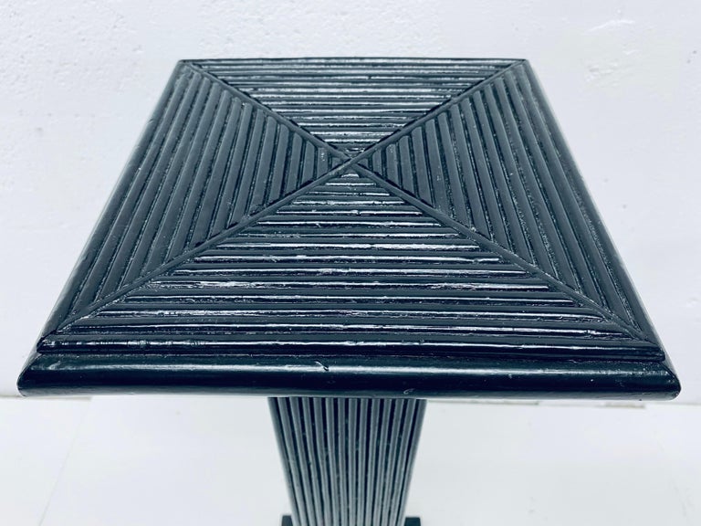 Midcentury Black Lacquered Pencil Reed Rattan Pedestal Table For Sale ...