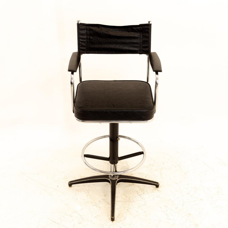 Mid Century Black Vinyl Bar Stools, Pair For Sale at 1stDibs