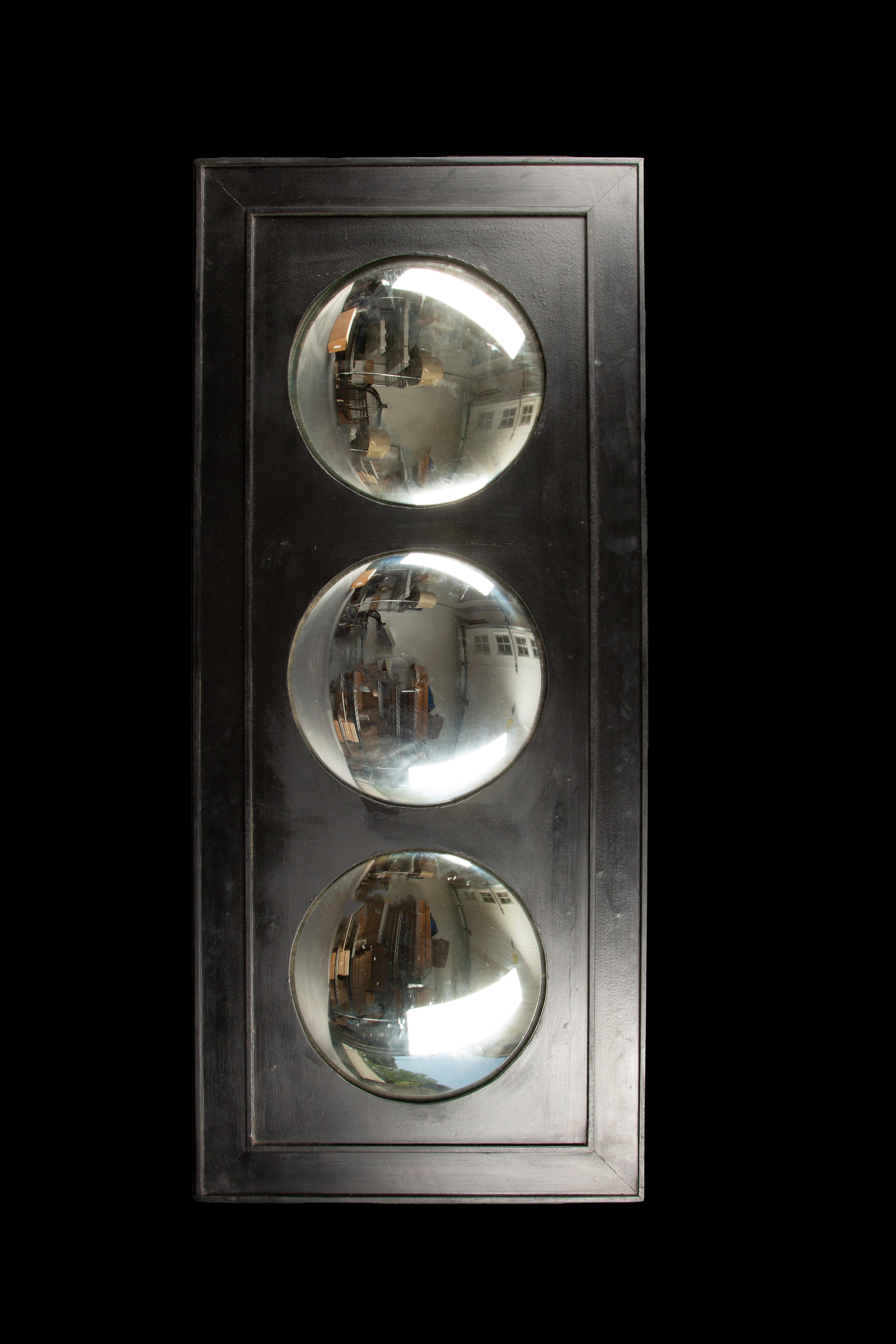 Mid- Century Black Wood Panels with Convex Mirrors - Elegant ...