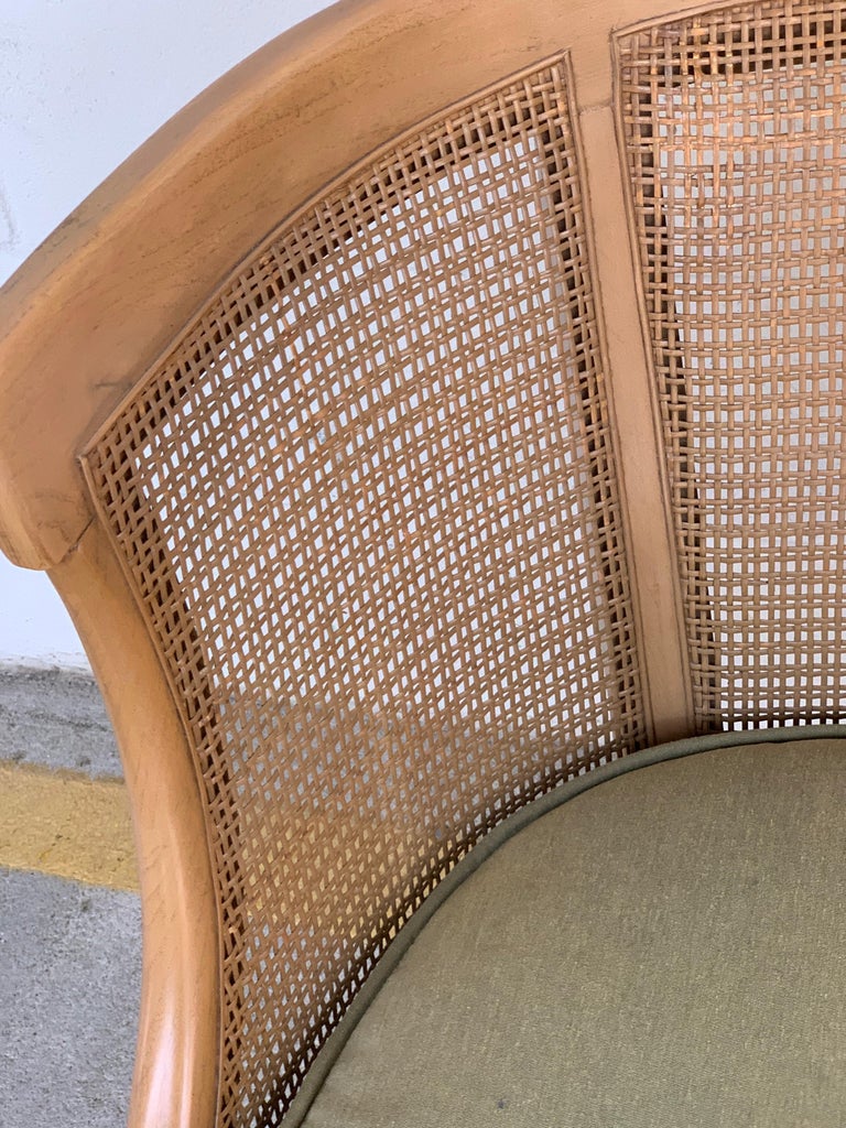 Midcentury Bleached and Caned Barrel Back Chair For Sale at 1stDibs