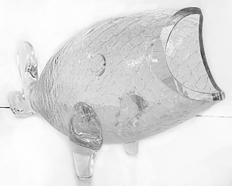 Mid-Century Blenko Crackle Glass Footed Fish Sculpture For Sale at 1stDibs