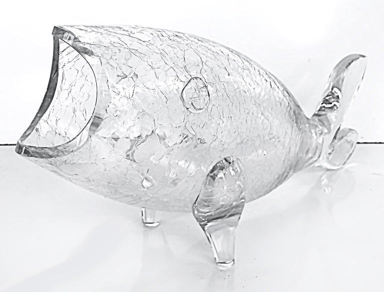 Mid-Century Blenko Crackle Glass Footed Fish Sculpture For Sale at 1stDibs
