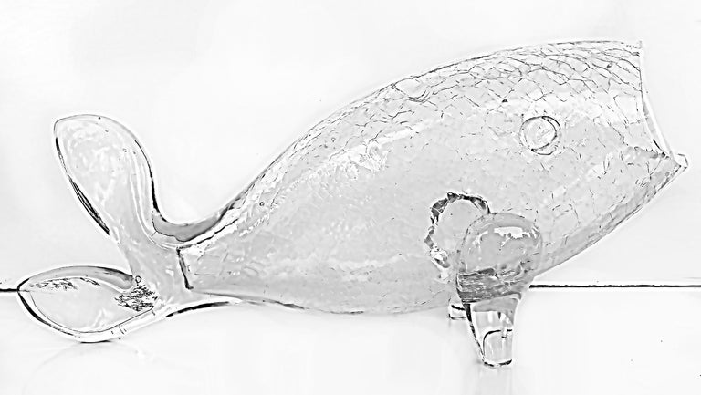 Mid-Century Blenko Crackle Glass Footed Fish Sculpture For Sale at 1stDibs
