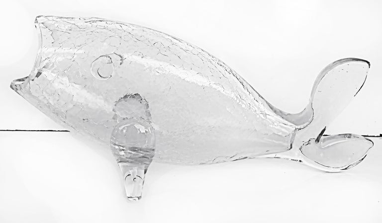 Mid-Century Blenko Crackle Glass Footed Fish Sculpture For Sale at 1stDibs