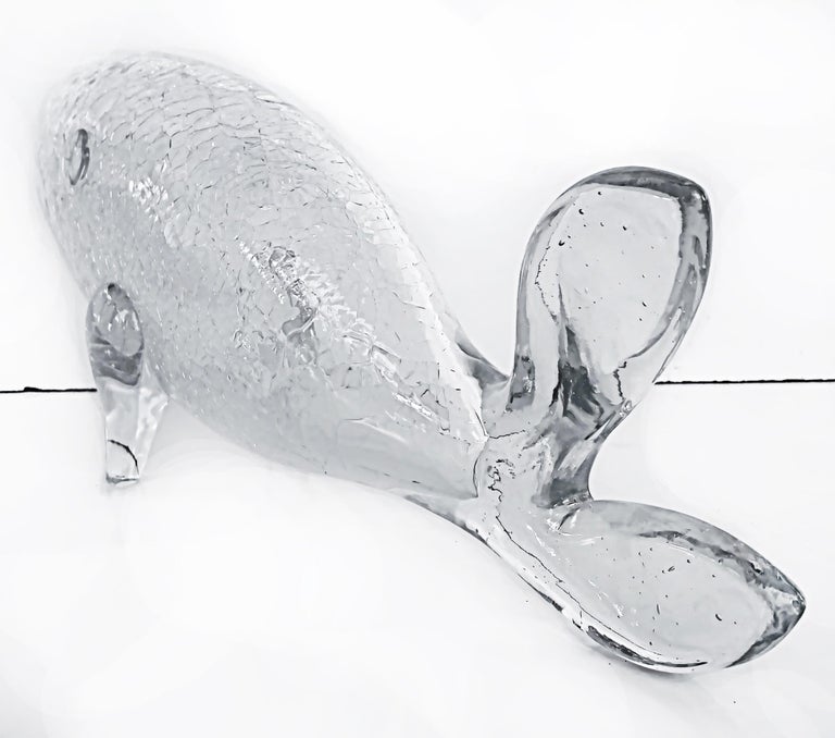 Mid-Century Blenko Crackle Glass Footed Fish Sculpture For Sale at 1stDibs